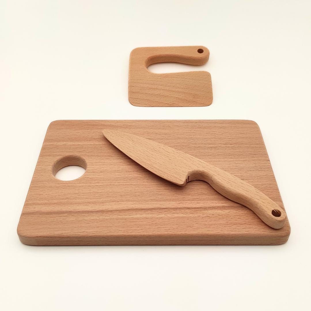 Montessori Wooden Knife, Chopper and Cutting Board Set for Kids, Safe ...