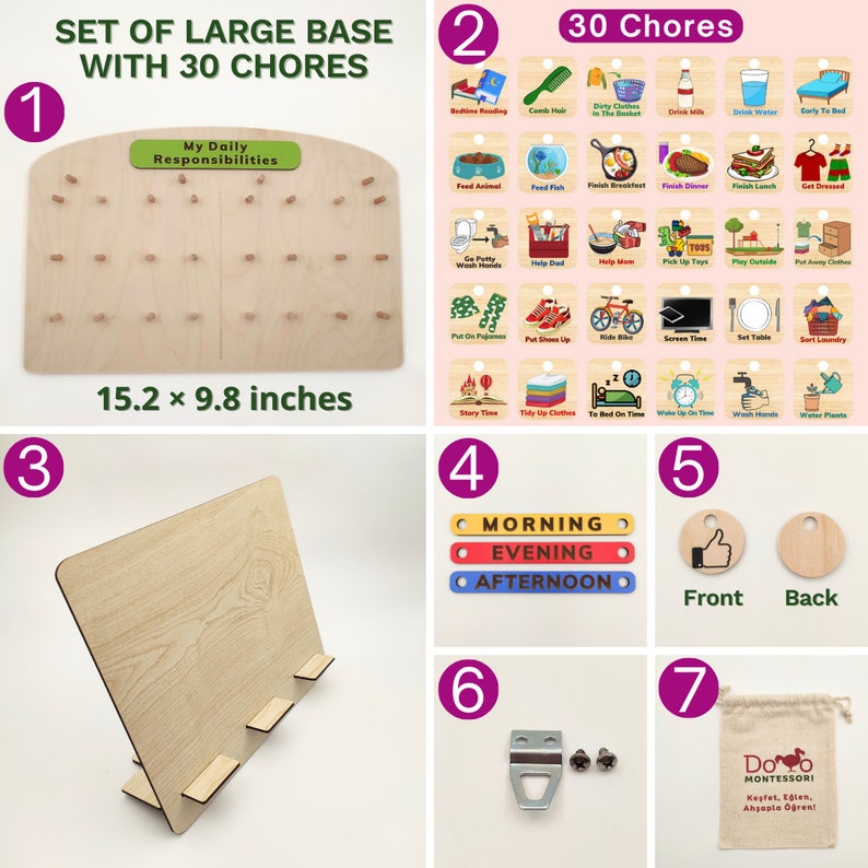 Wooden Montessori Chore Chart: Daily Visual Schedule for Kids, Daily ...