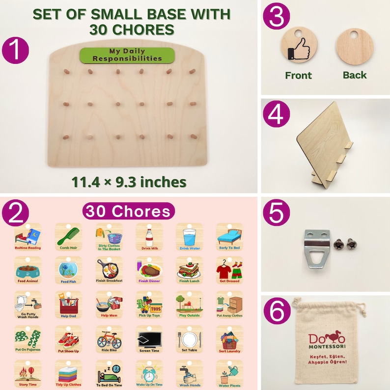 Wooden Kids Chore Chart: Montessori Daily Visual Routine, Montessori ...