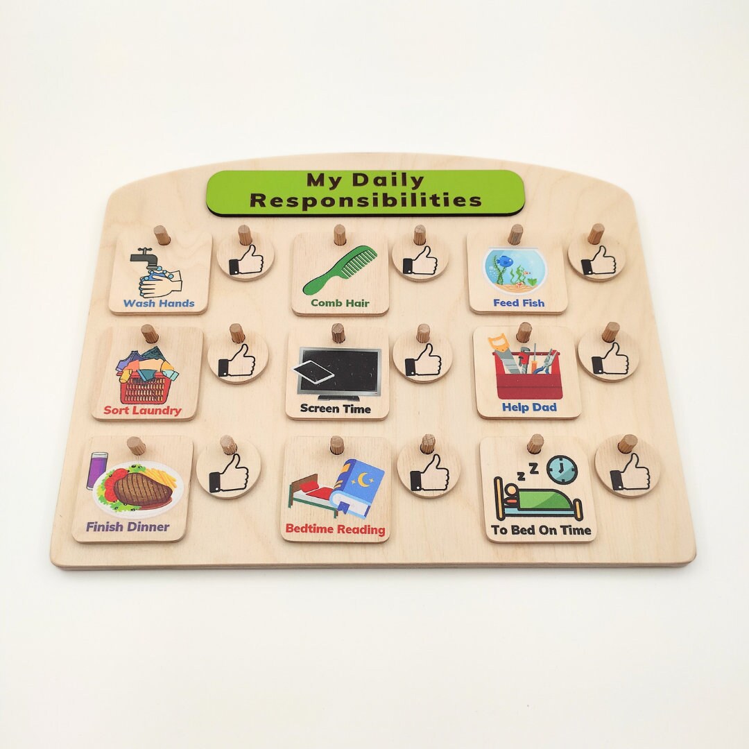 Wooden Montessori Chore Chart: Daily Visual Schedule for Kids, Daily ...