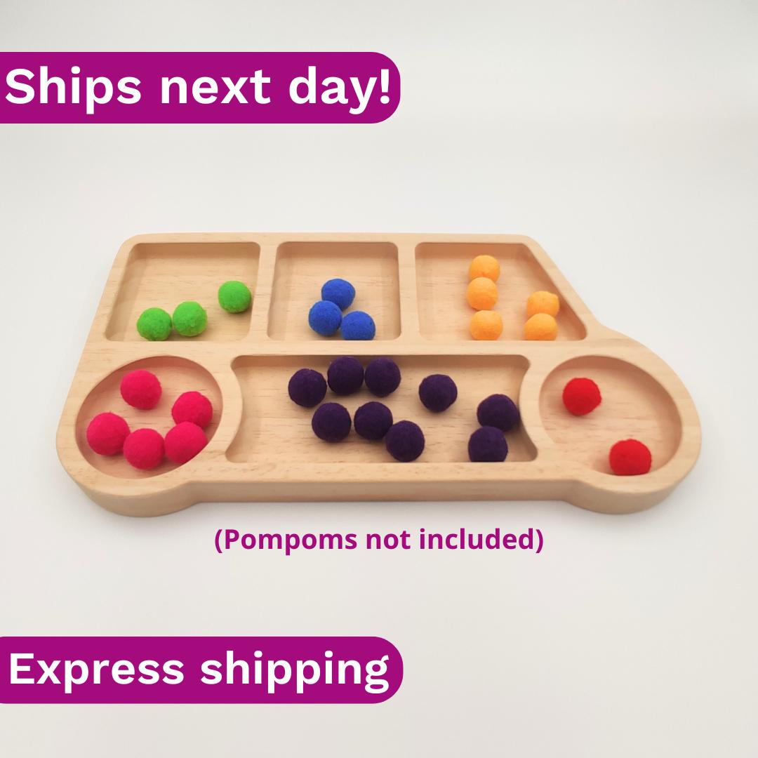 Montessori Wooden Sorting Tray With Tongs for Preschool Kids, Tinker ...