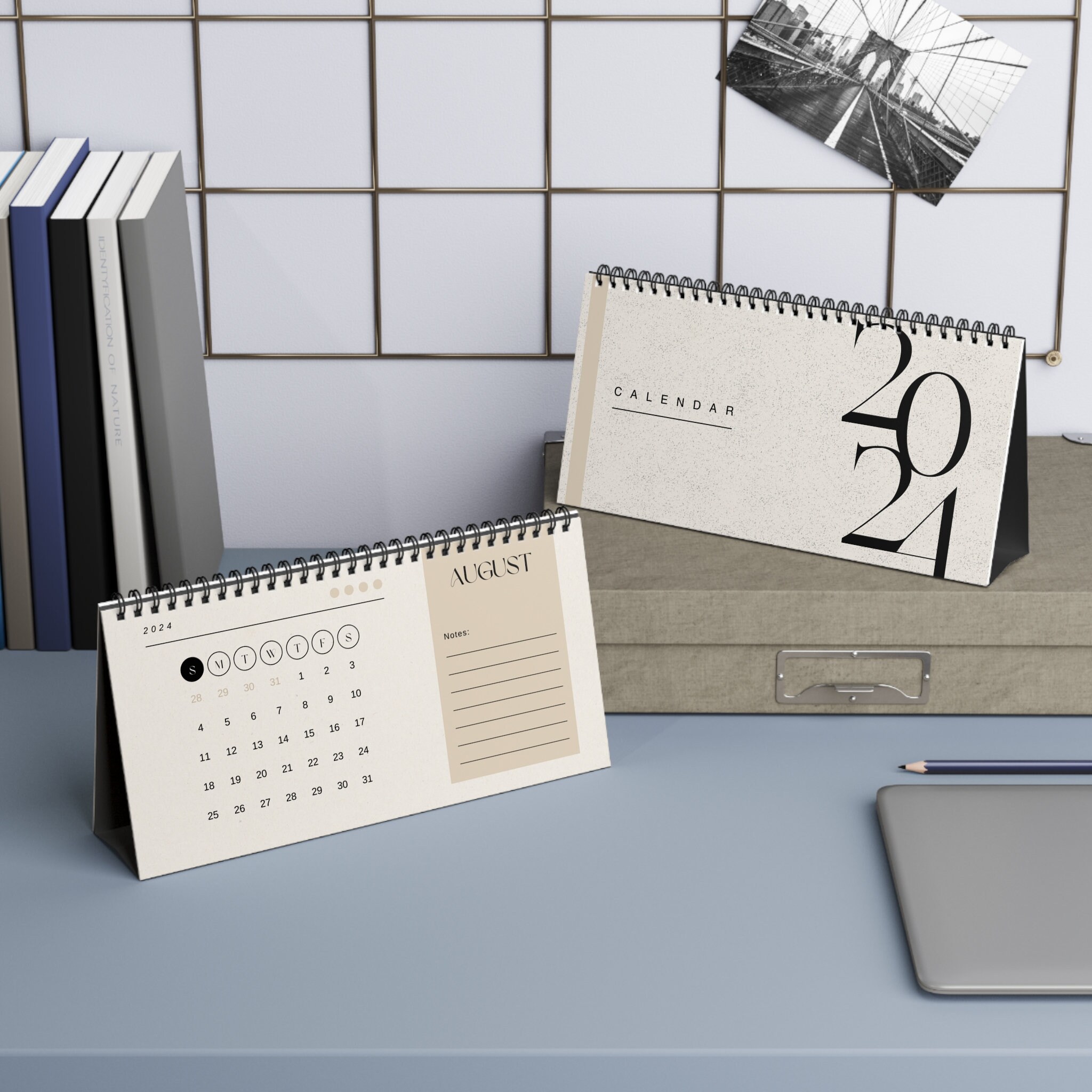 Cream, Beige and Black 2024 Stand up Desktop Calendar for Women's ...