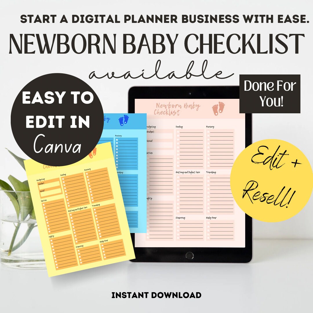 Newborn Baby Checklist Template, Plr Digital Planner Printable Pdf ...
