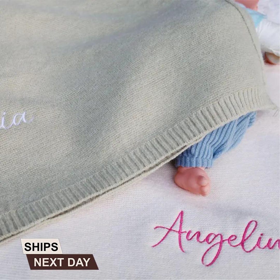 Custom Monogrammed Baby Name Blanket, Personalized Knitted Scroller ...