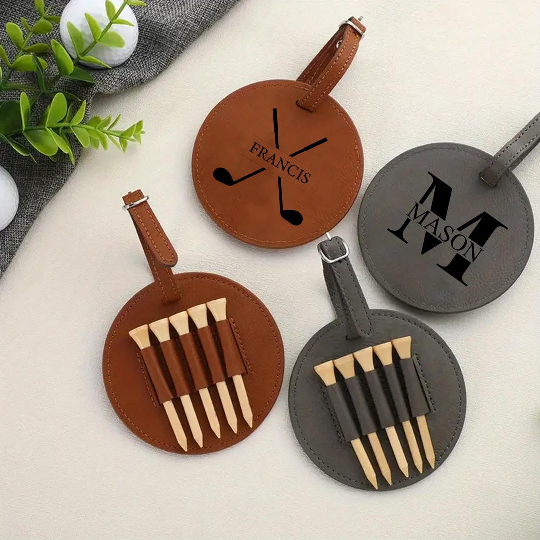 Custom Leather Golf Bag Tags With Tees, Engraved Groomsmen Golf Leather ...