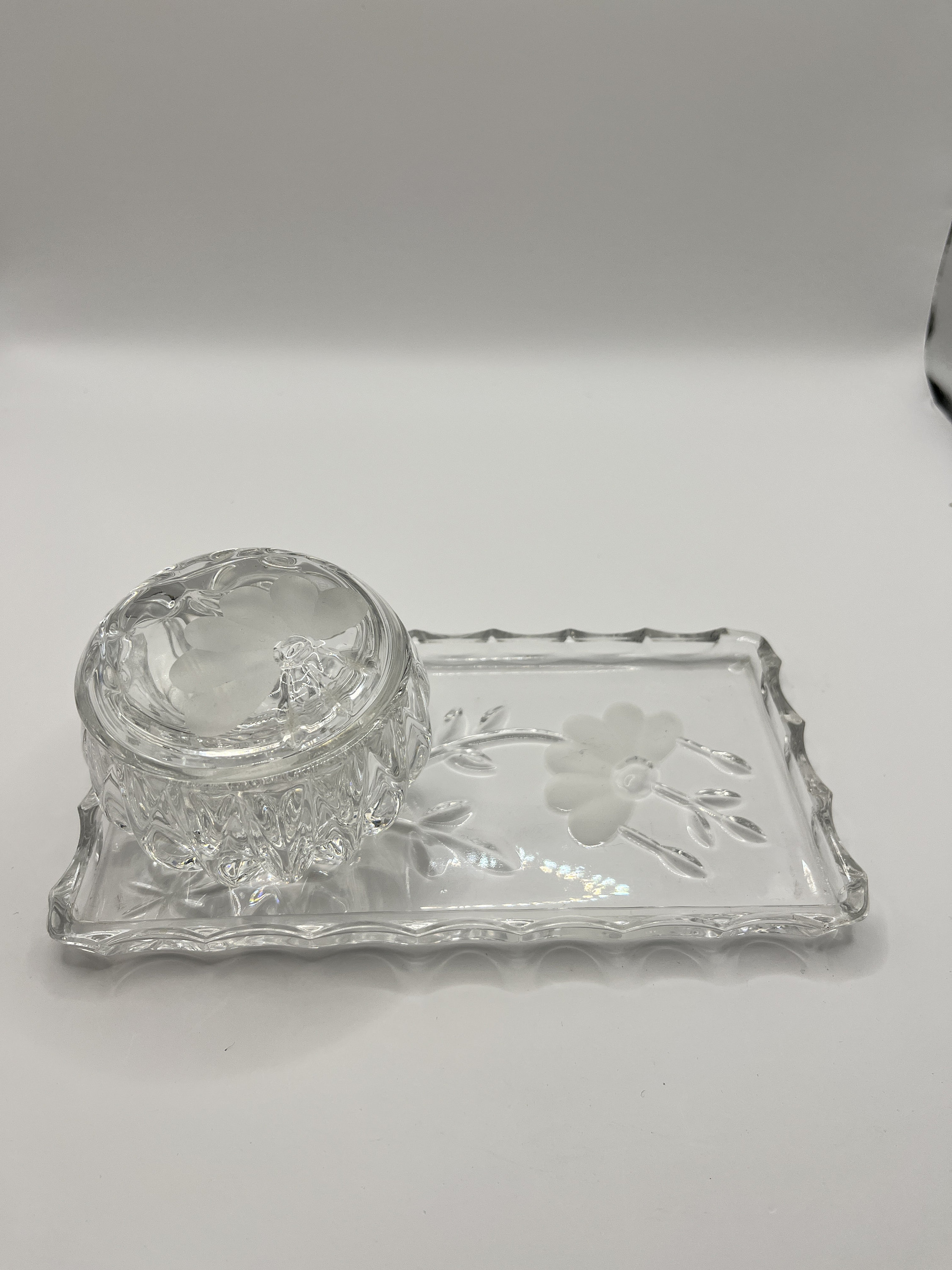 Princess House Perfume Etched Glass Bottle, Trinket Box and Vanity Set ...