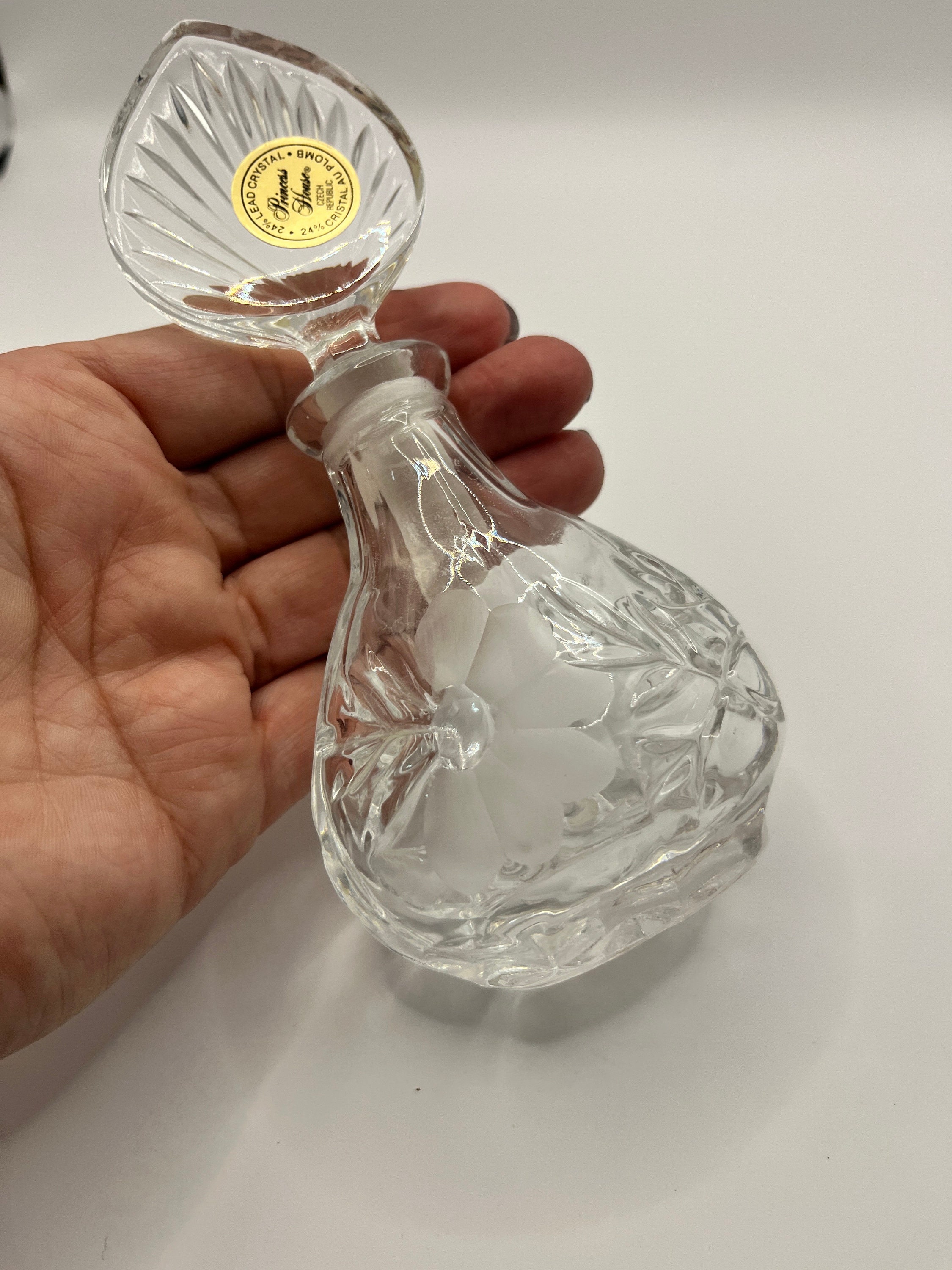 Princess House Perfume Etched Glass Bottle, Trinket Box and Vanity Set ...