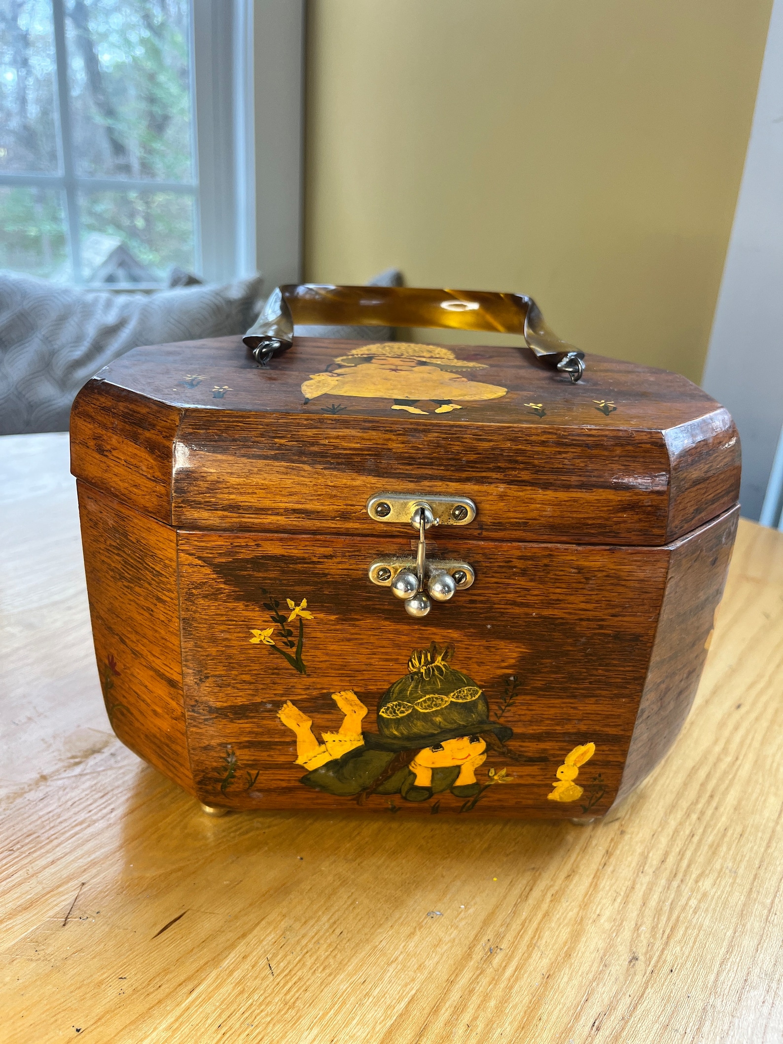 Rare One of a Kind 1970's Vintage Wooden Purse - Retro Girl Paintings ...