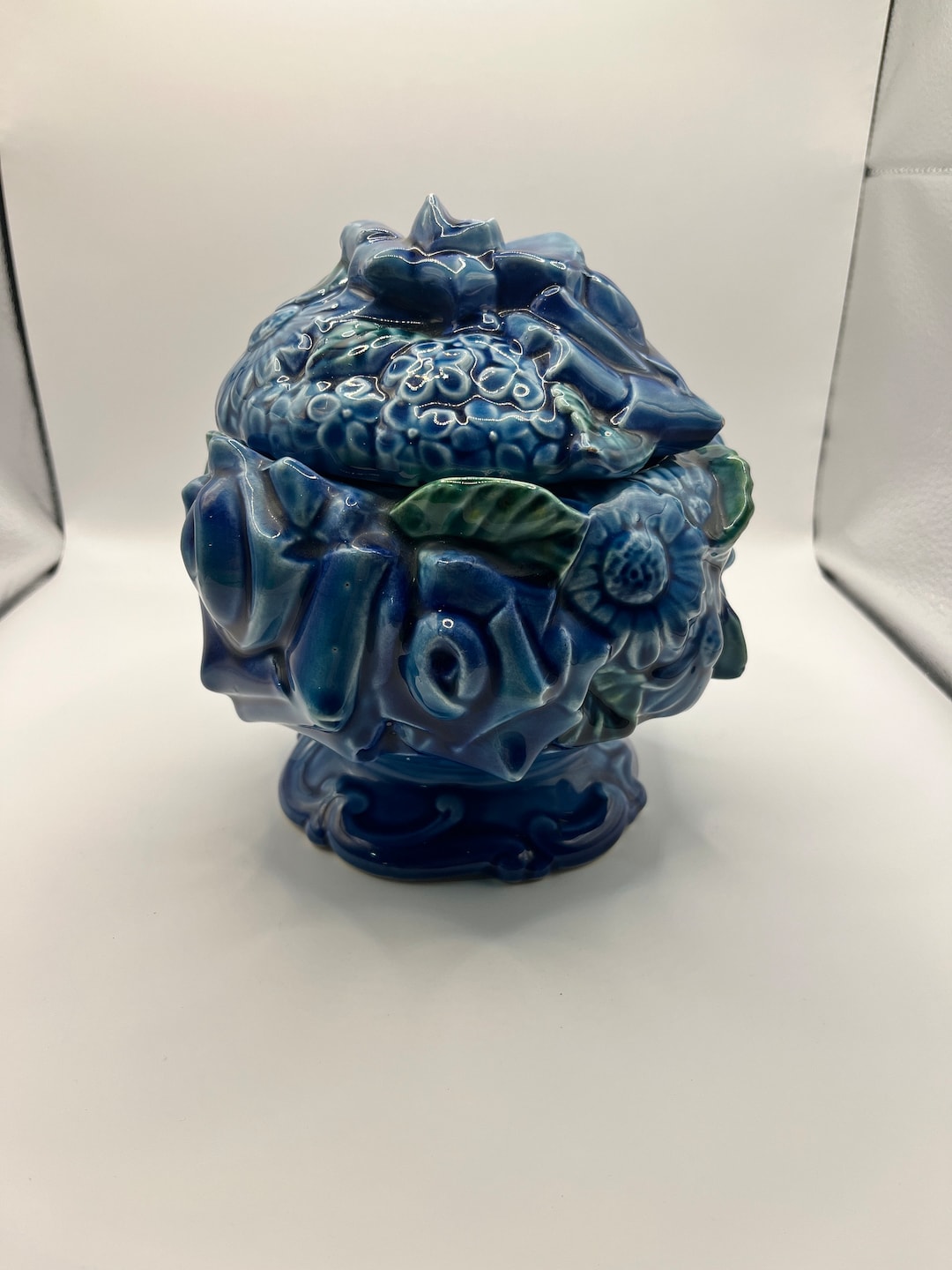 Vintage INARCO Blue Mood Indigo Floral Jar - Etsy