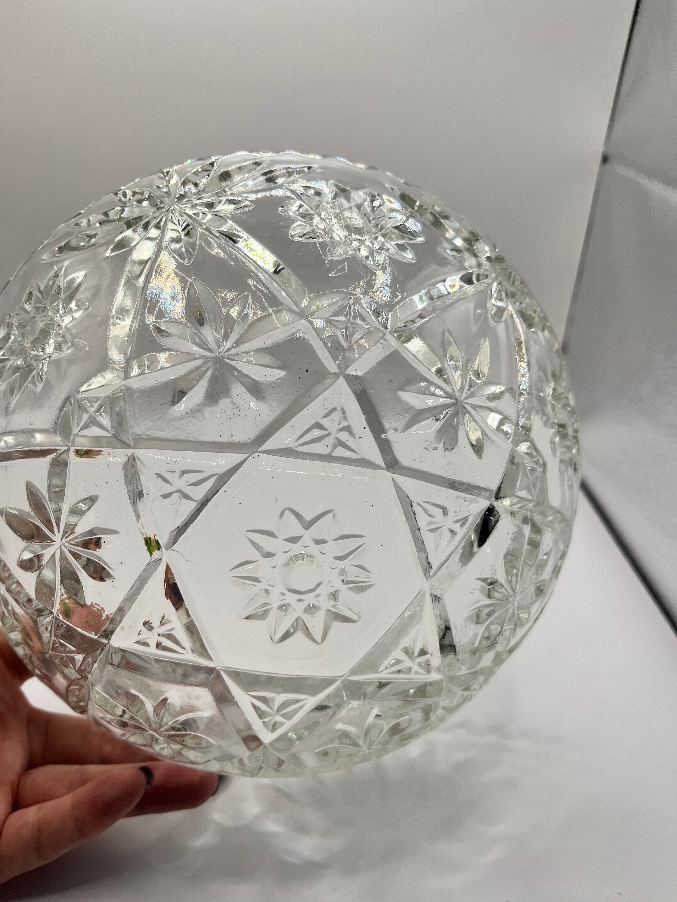 Vintage Anchor Hocking Star Pattern Crystal Salad Serving Bowl - Etsy