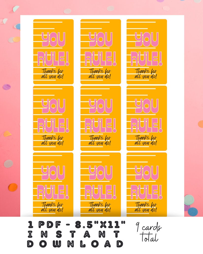 You Rule Teacher Appreciation Printable Gift Tag - Etsy