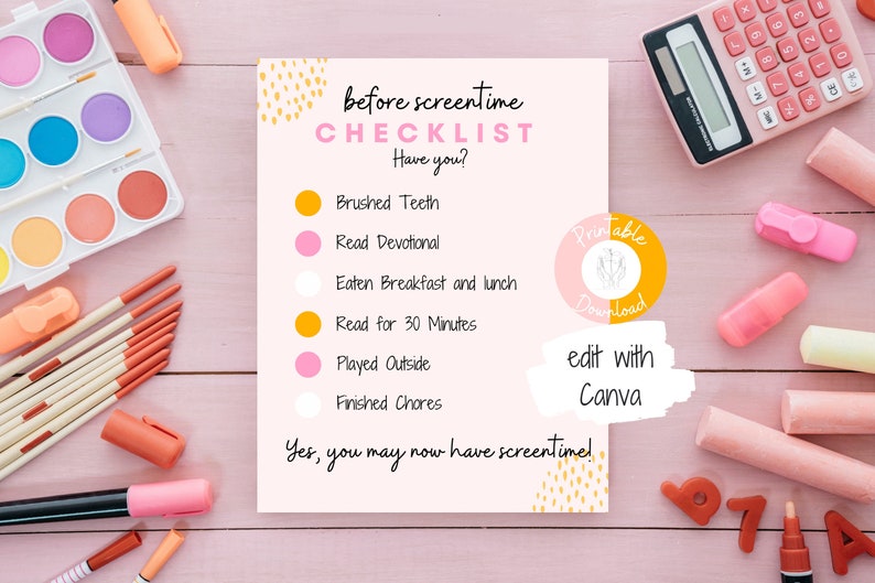 Editable Printable Before Screentime Checklist - Etsy