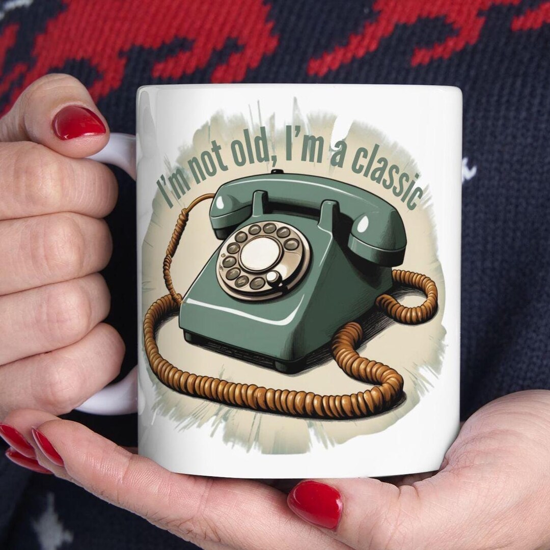 40th 50th 60th Birthday Mug, Retro Rotary Telephone Design, Ceramic ...