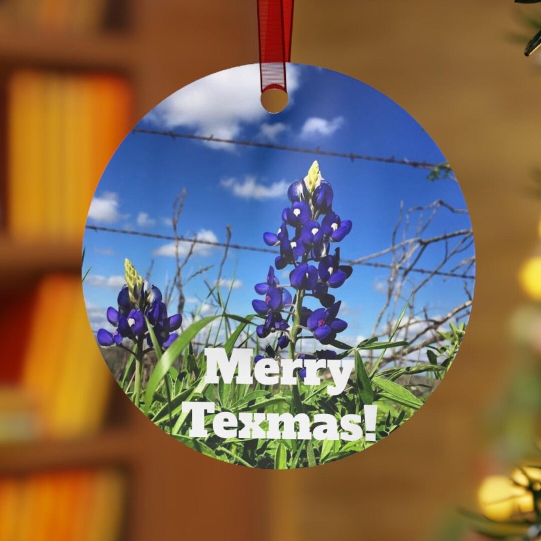 Merry Texmas Single Bluebonnet Metal Ornament, Texas Holiday Gift - Etsy