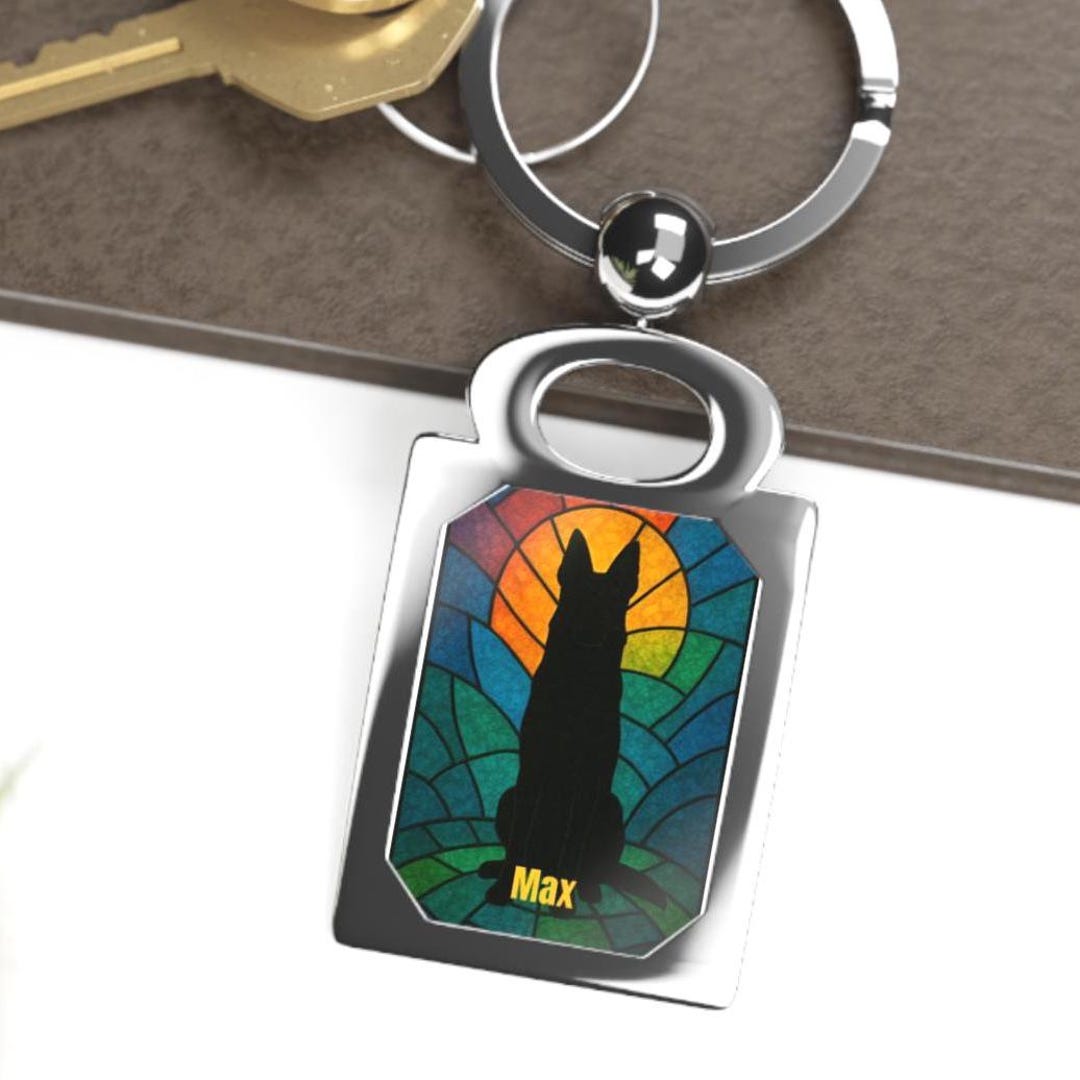 Stained Glass German Shepherd Dog Key Ring, Animal Silhouette Tag ...