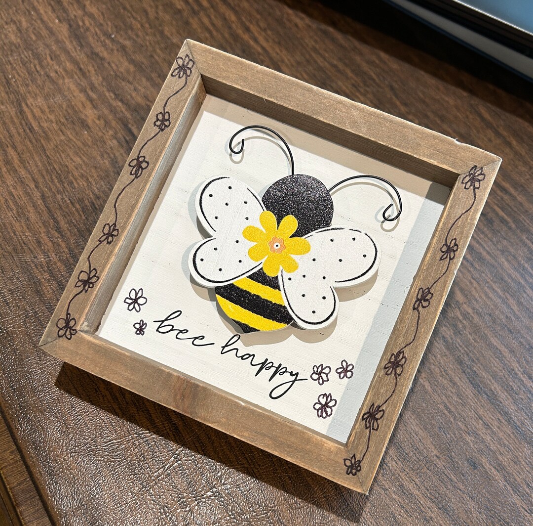 Handmade Wooden Bee Sign, Bumblebee Home Decor, Cute Honeybee Wood Art ...