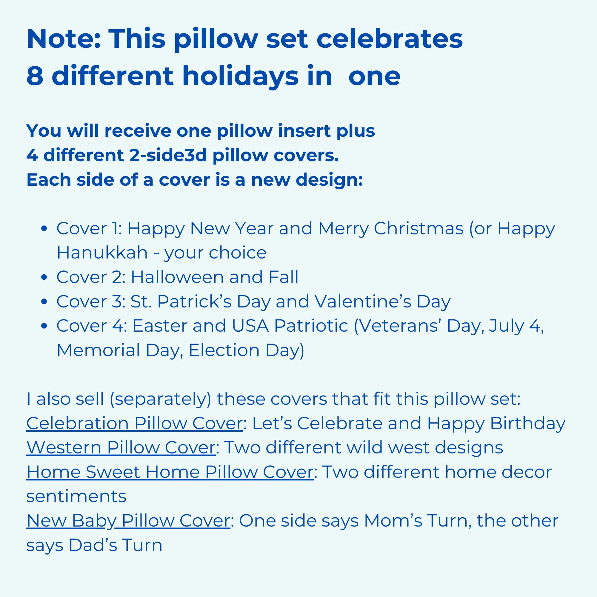 All-in-one Holiday Pillow SET With 8 Interchangeable Designs, Year of ...