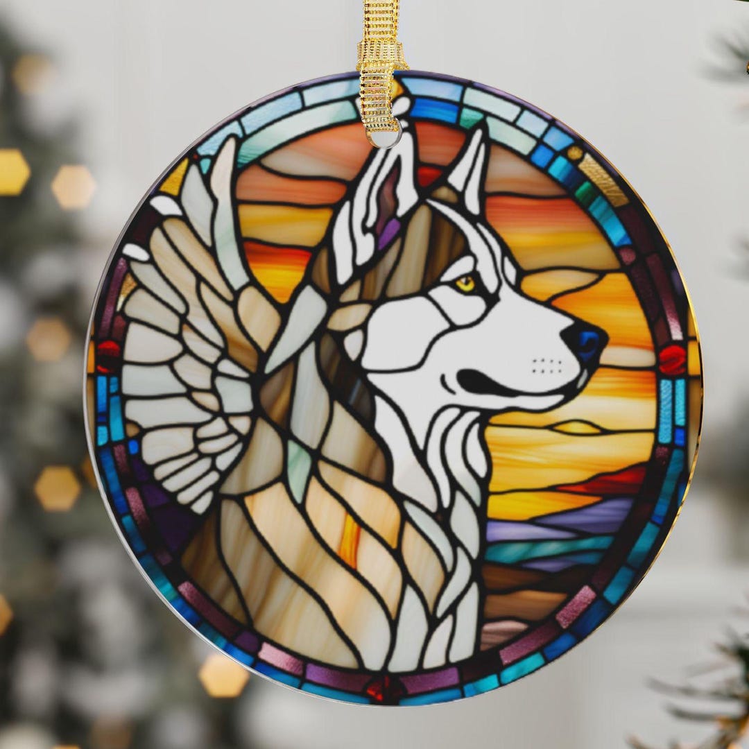 Siberian Husky Suncatcher Stained Glass Style Acrylic Ornament, Pet ...