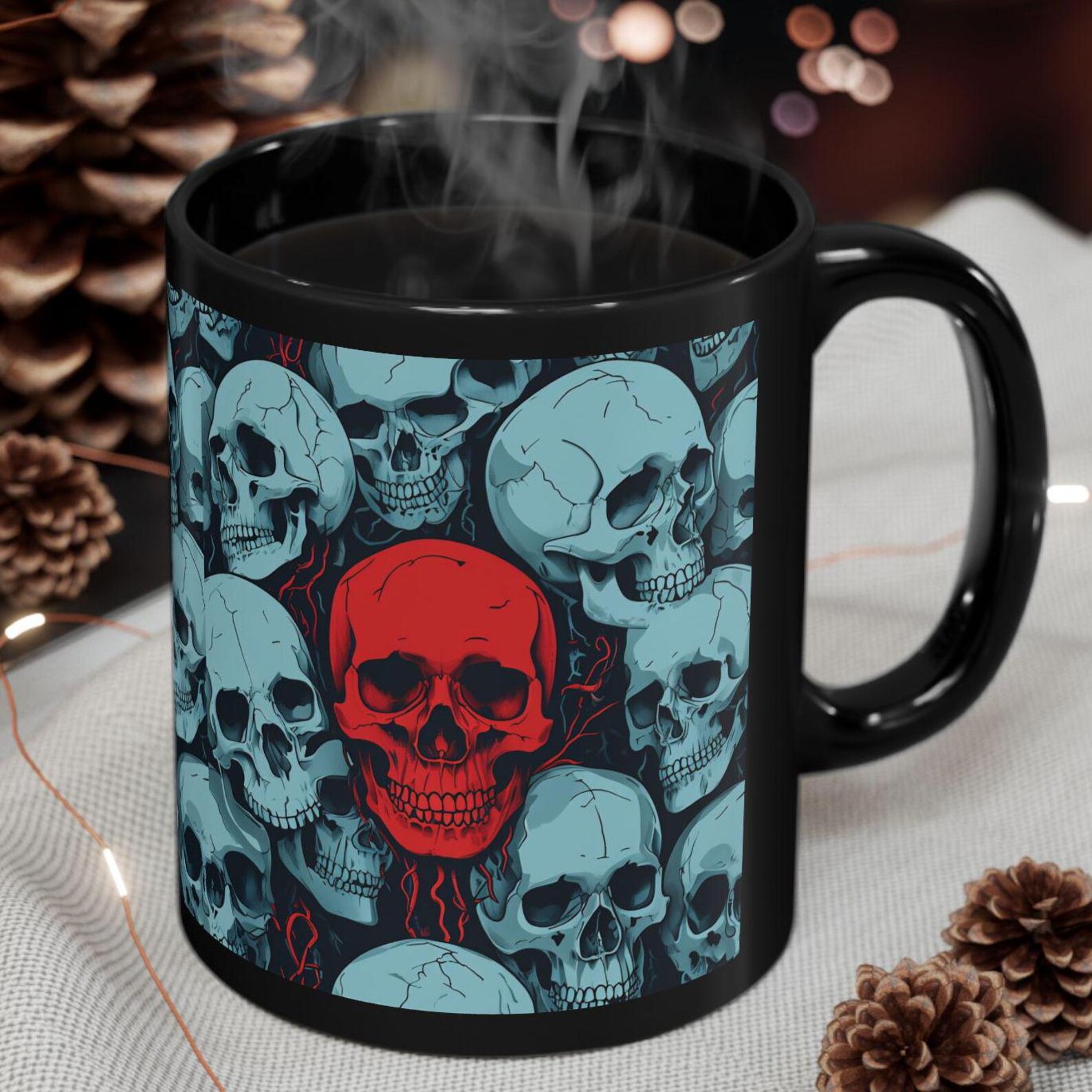 Goth Skulls Coffee Mug, Edgy Red and Blue Gothic Design, Quirky Gift ...