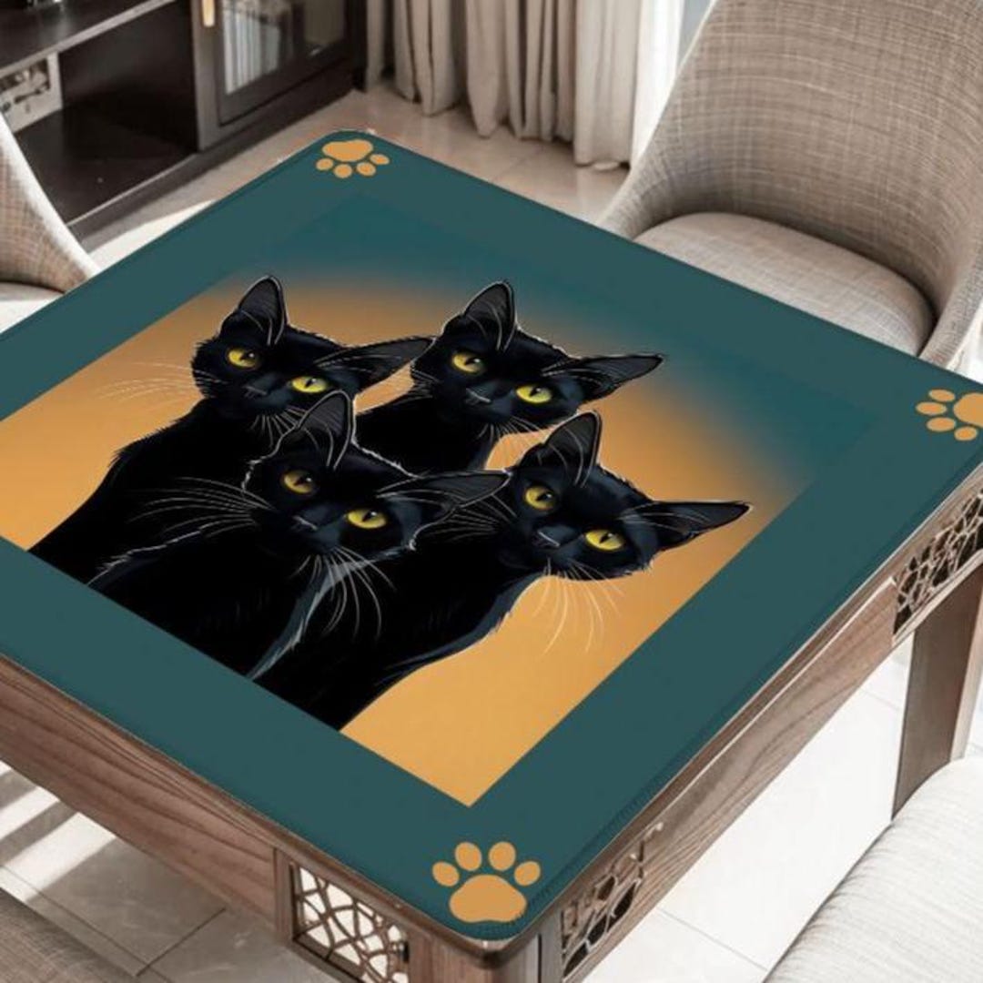 Four Black Cats Mahjong Table Mat, Custom Game Night Accessory ...