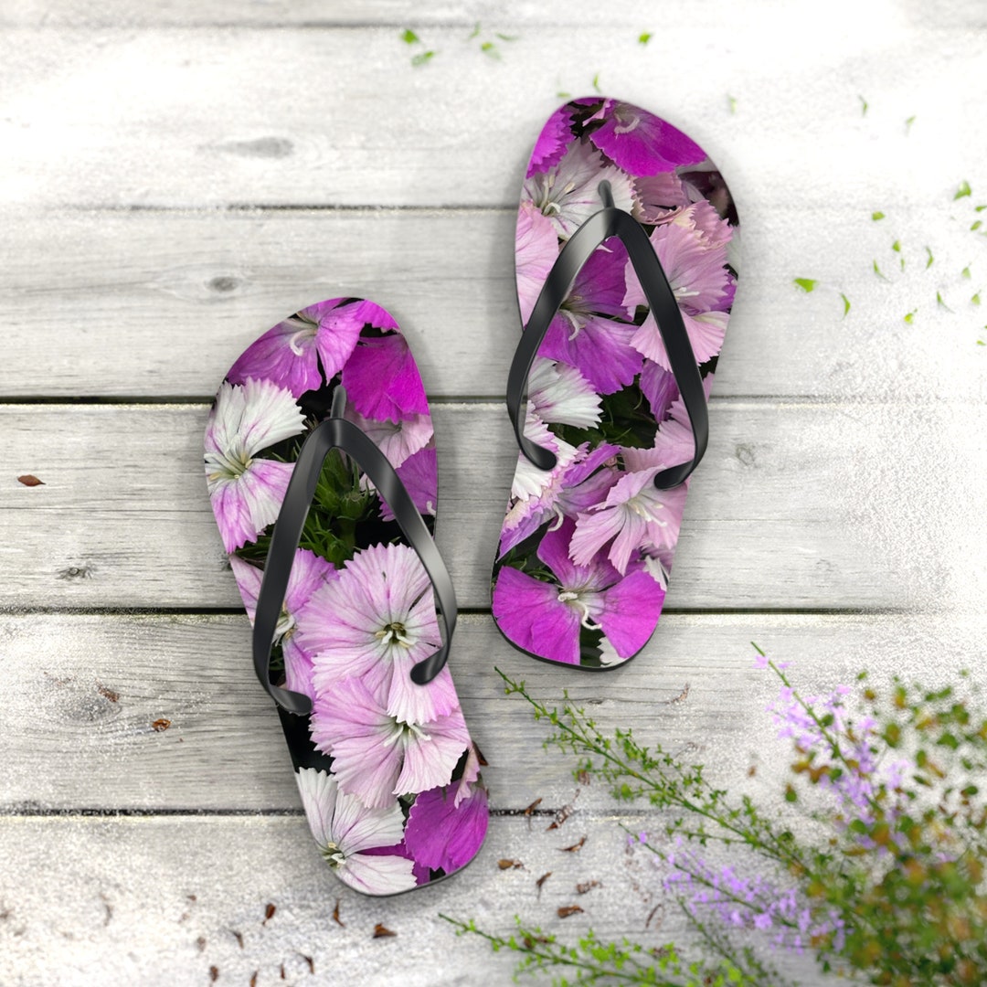 Purple and Pink Flower Flip Flops, Floral Sandals, Mom Gift, Teacher ...