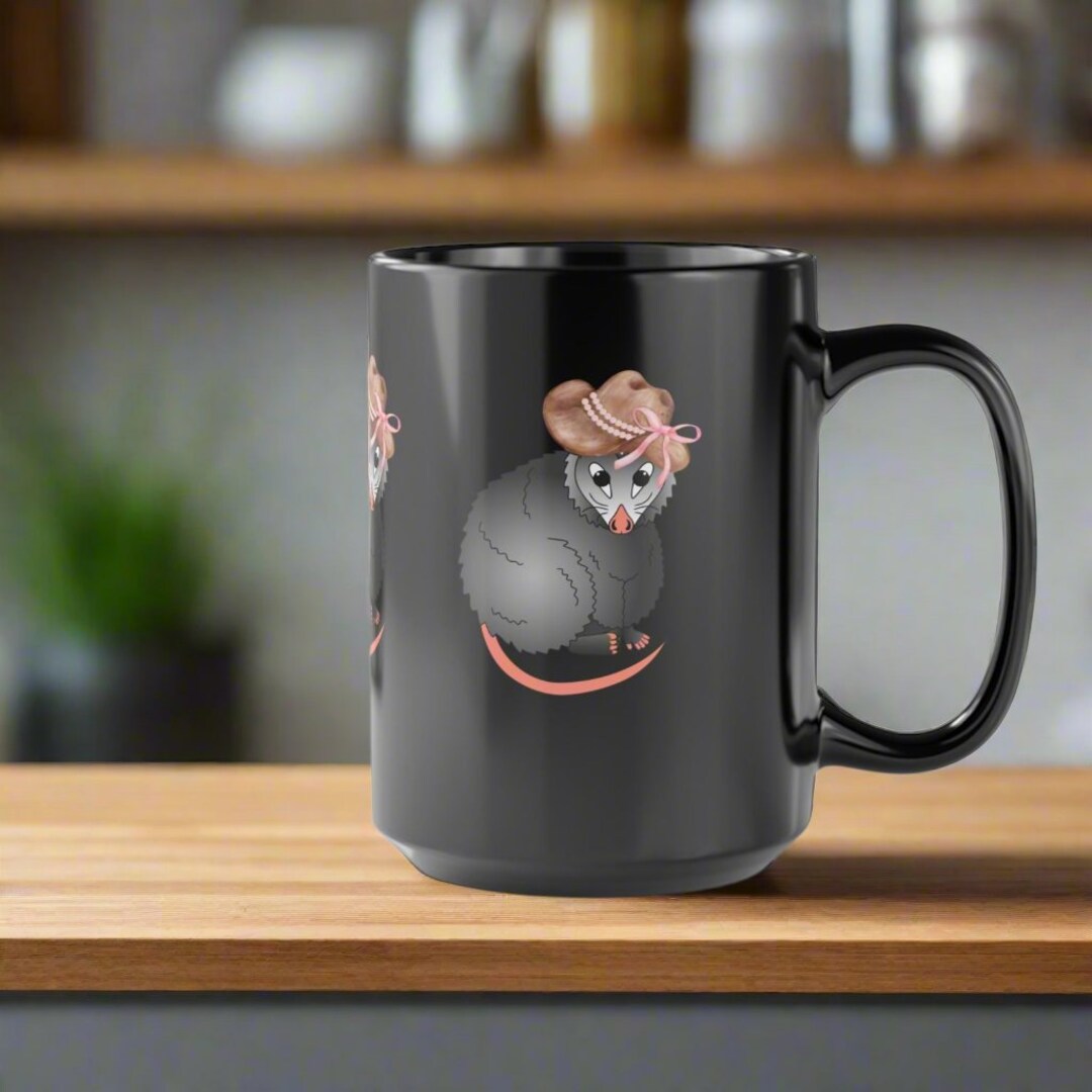 Opossum Black Mug, Cute Possum Coffee Cup, Nature Lovers Gift, Coffee ...