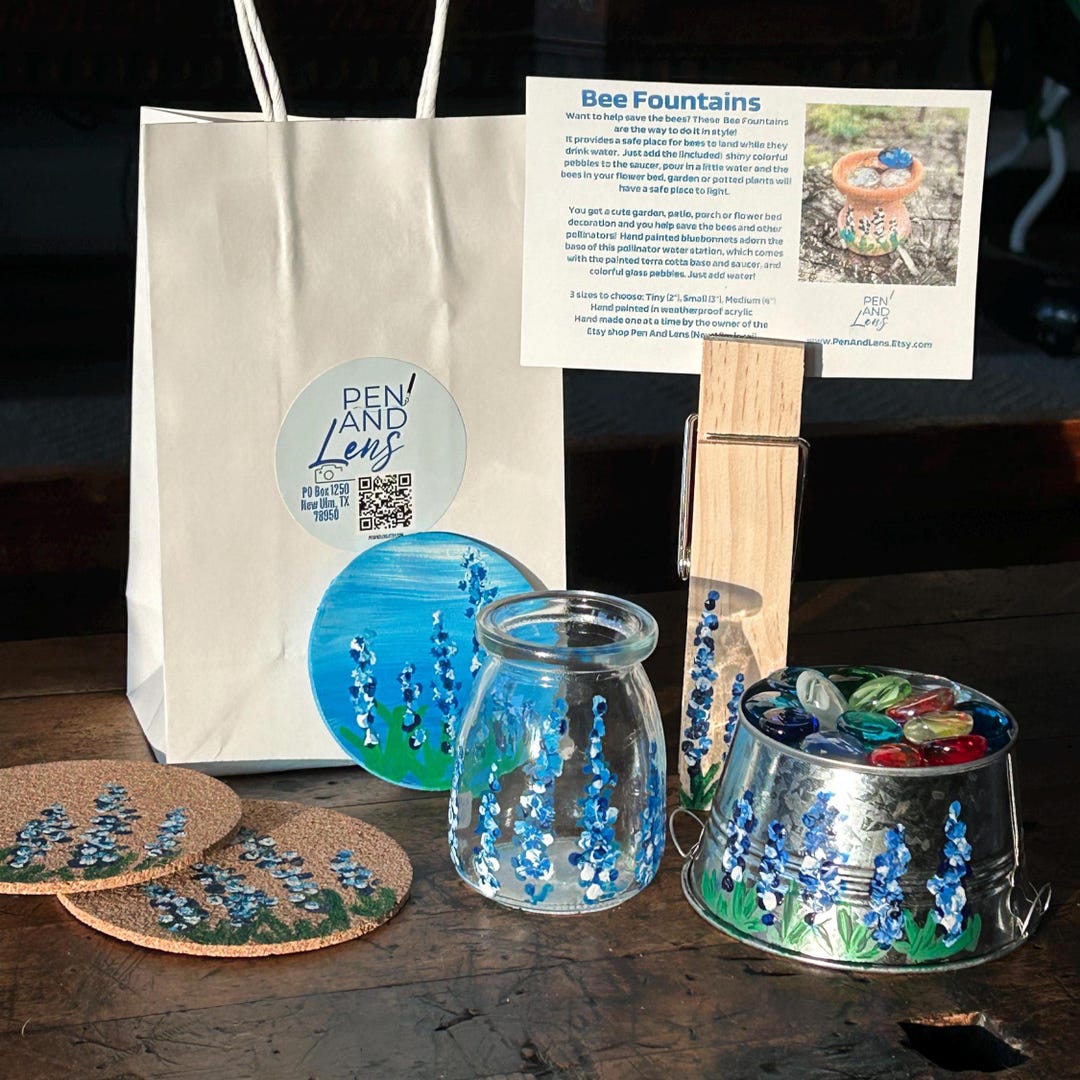 Hand Painted Bluebonnets Gift Set, Relaxation Flower Design Gift Bundle ...
