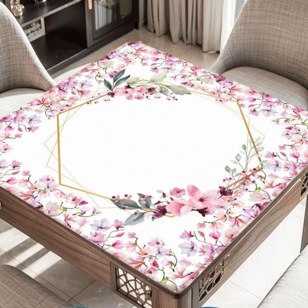 Gold With Pink Blossoms Mahjong Table Mat, Custom Game Night Accessory ...