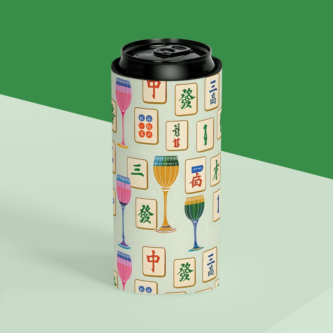 Mahj Jongg Wine Glass Design Can Cooler Sleeve, Neoprene Mahjong Drink ...