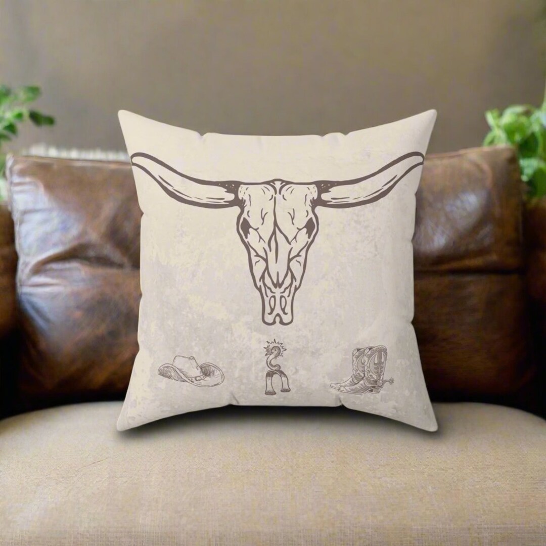 Cow Skull Western Square Pillows, Texan Gift, Western Home Decor ...