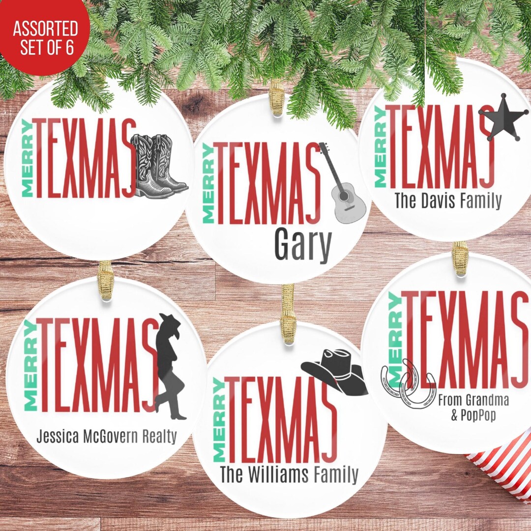 Big Texmas Set of 6 Acrylic Ornaments, Cowboy Boots Hat Horseshoes Star ...