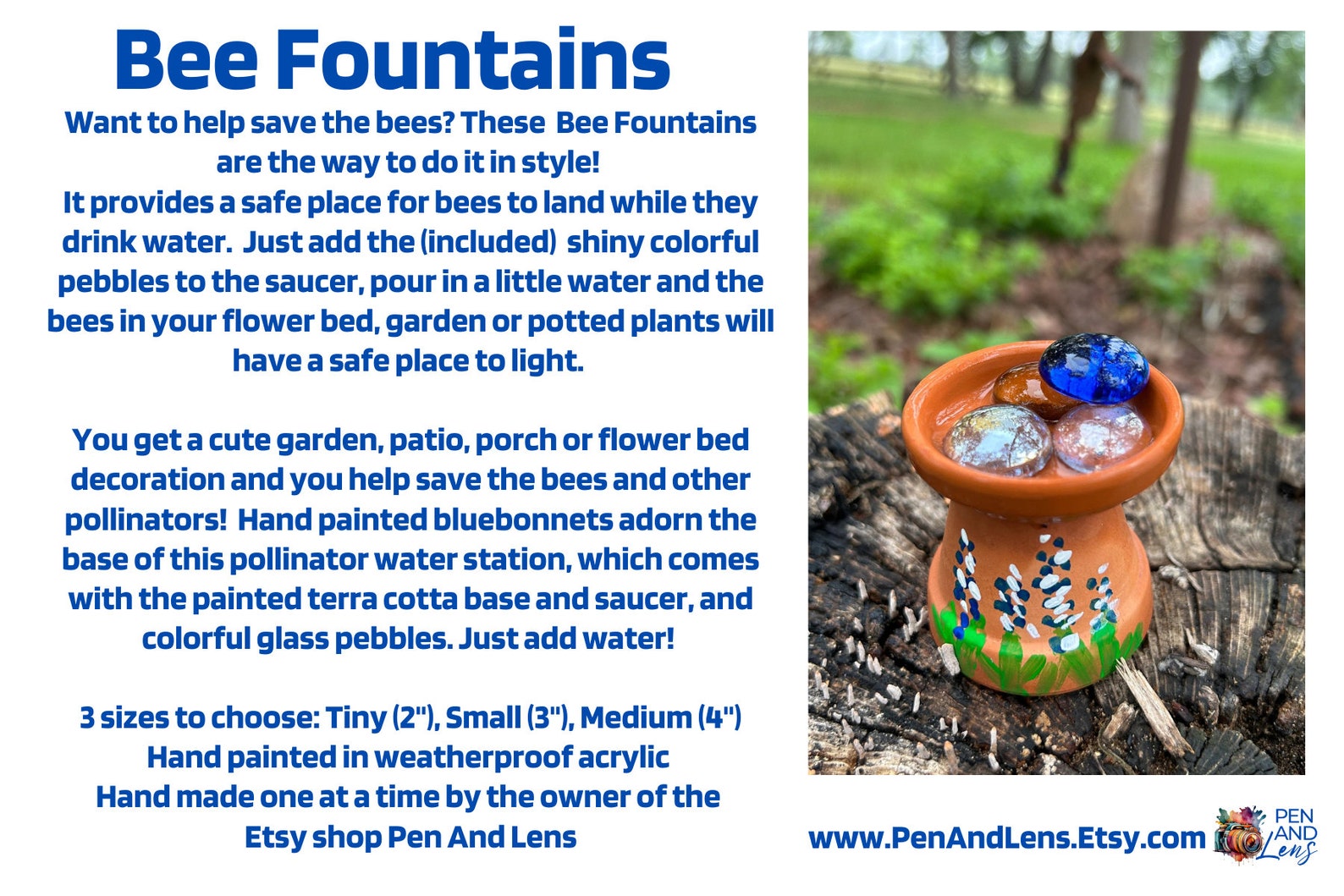 Bee Fountain for Flower Beds Bushes Potted Plants, Handpainted ...