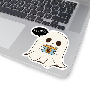 Halloween Cute Ghost Photographer Kiss-cut Stickers, Ghost With Camera ...
