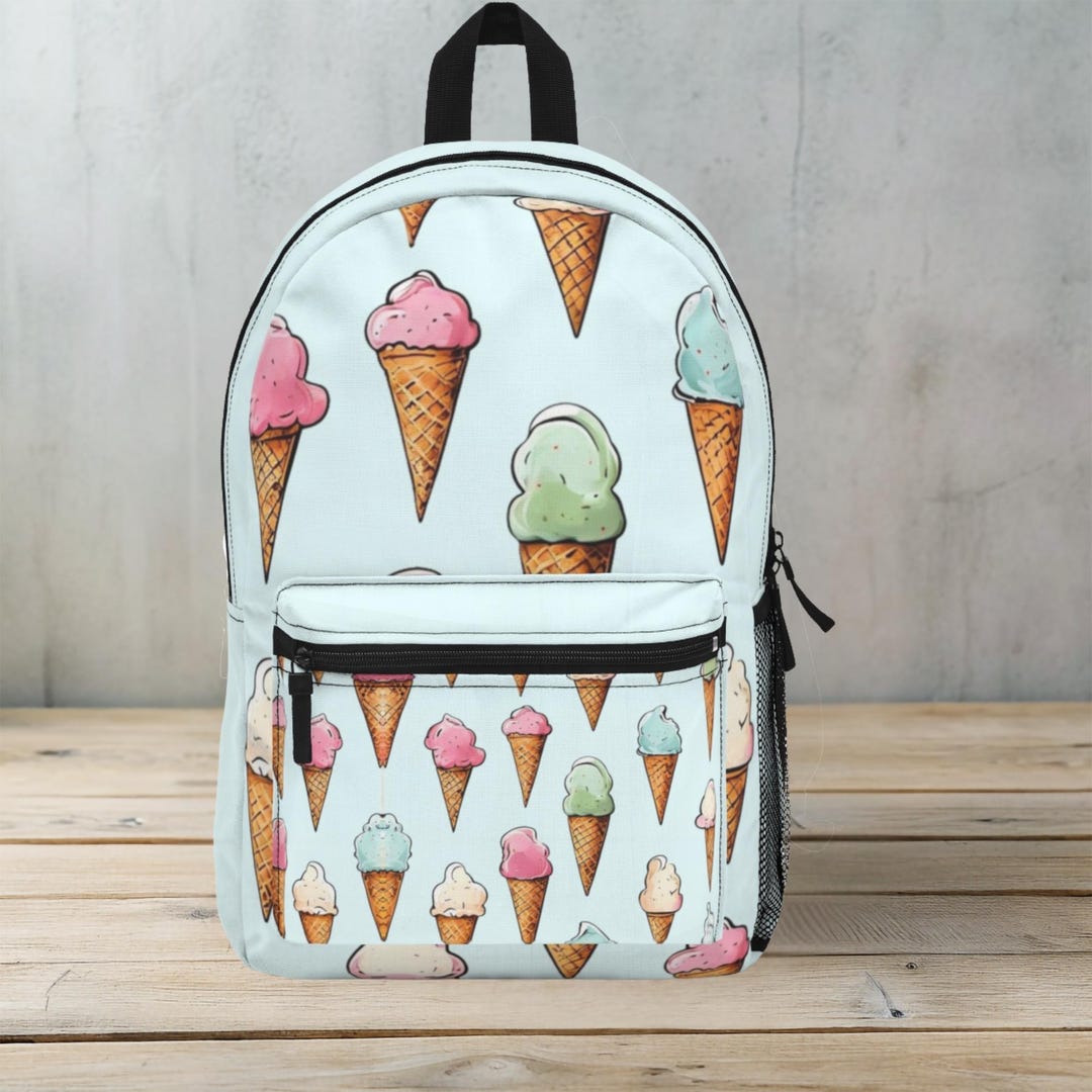 Ice Cream Cones on Ice Blue Backpack, Pastel Bookbag for Kids Teens ...