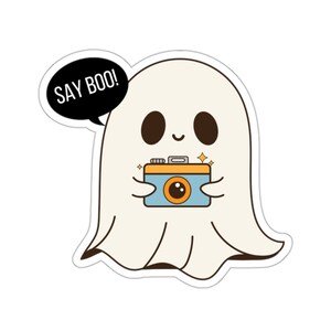 Halloween Cute Ghost Photographer Kiss-cut Stickers, Ghost With Camera ...