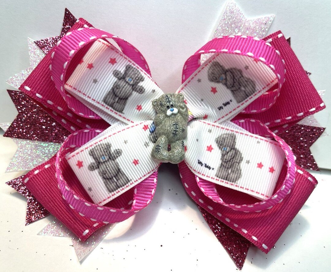 Handmade Tattered Teddy Bear Hair Bow - Etsy