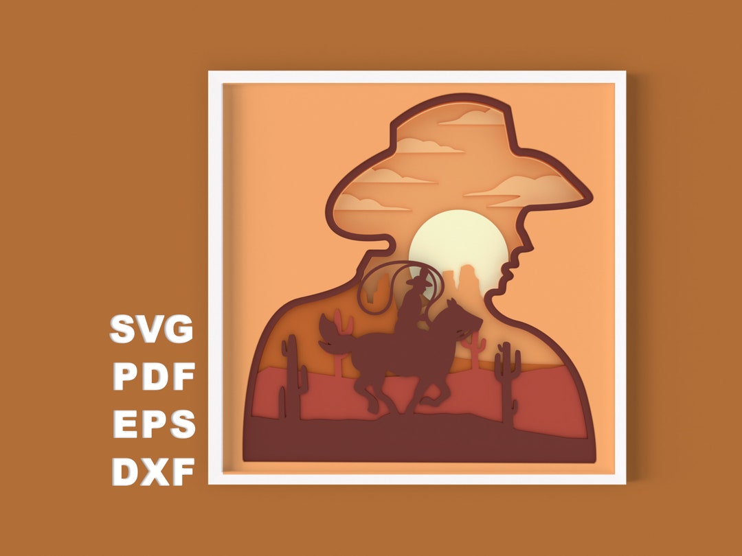 3D Cowboy Shadow Box Layered SVG File for Paper Cutting, 3d Papercut ...