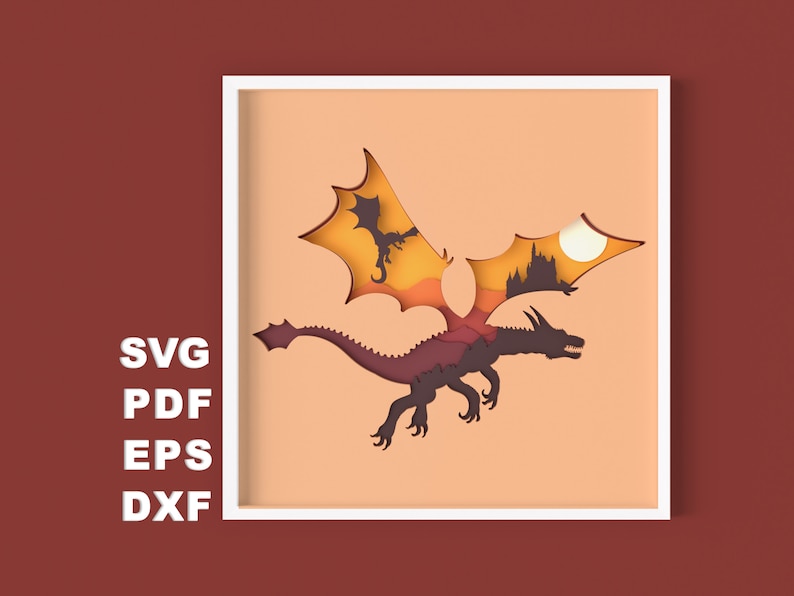 3D Dragon Shadow Box Layered SVG File for Paper Cutting, 3d Papercut ...