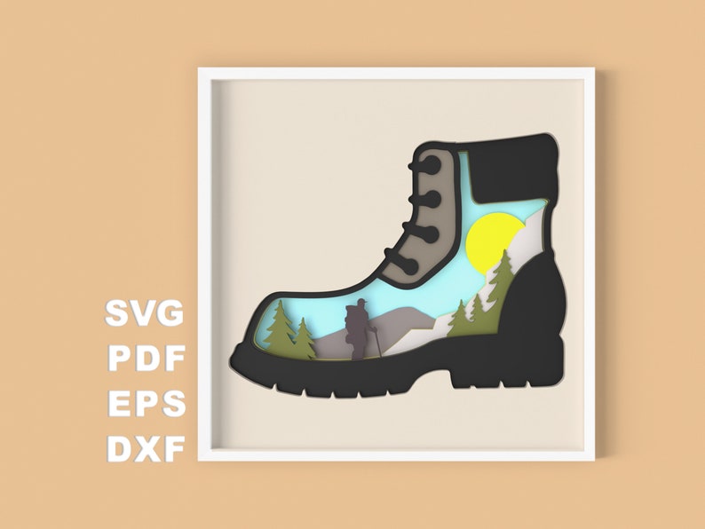3D Hiking Boot Shadow Box Layered SVG File for Paper Cutting, 3d ...