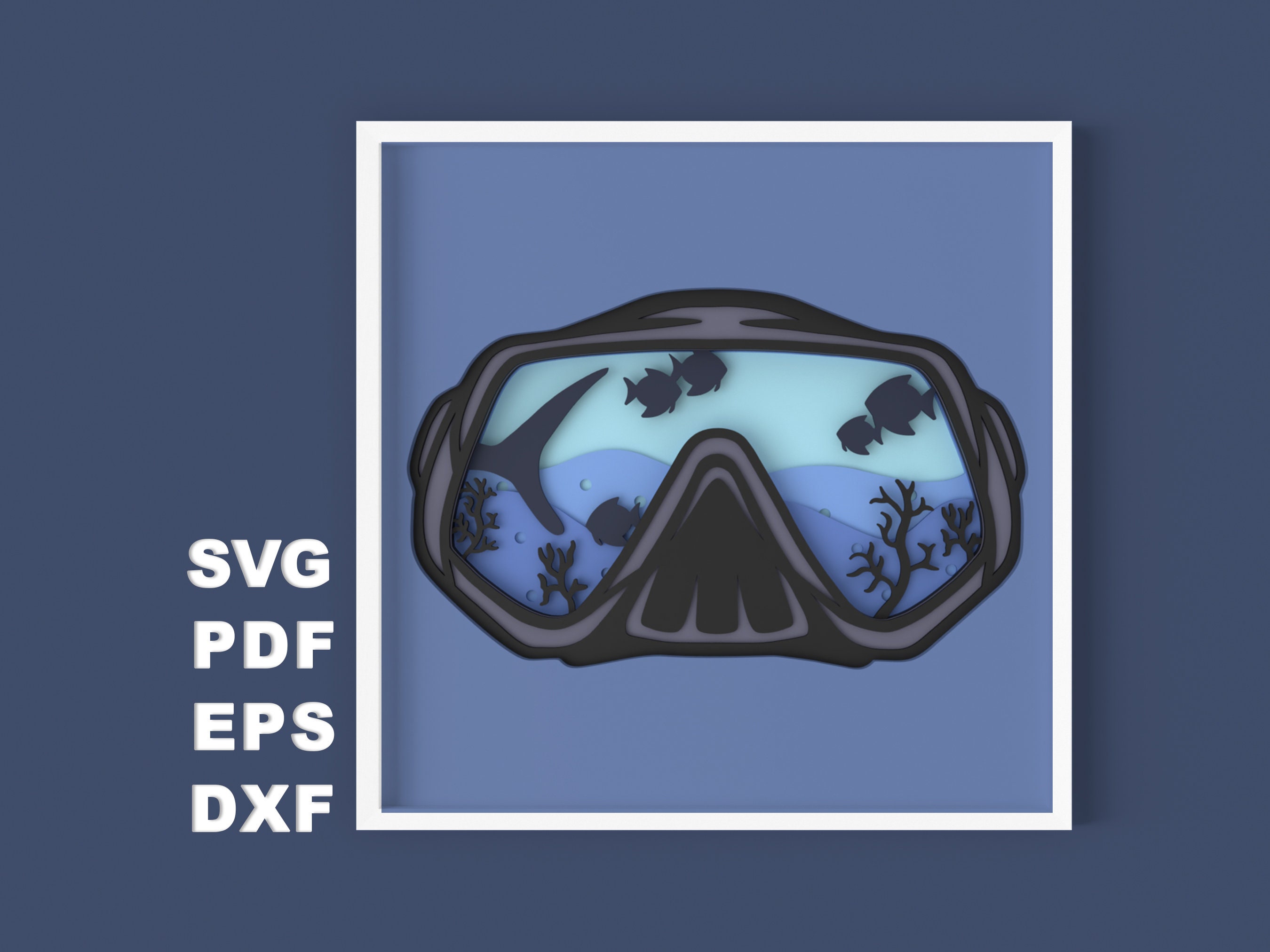 3D Scuba Diver Mask Shadow Box Layered SVG File for Paper Cutting, 3d ...