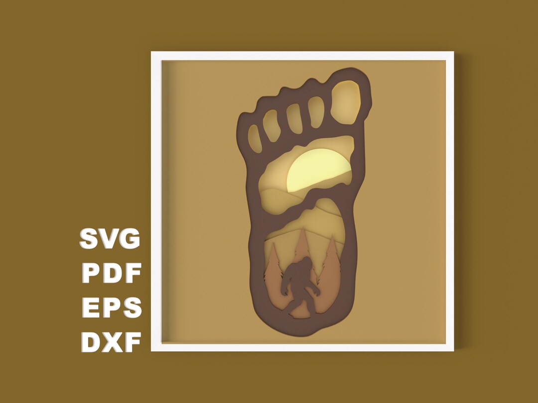 3D Sasquatch Foot Print Shadow Box Layered SVG File, 3d Papercut Svg ...