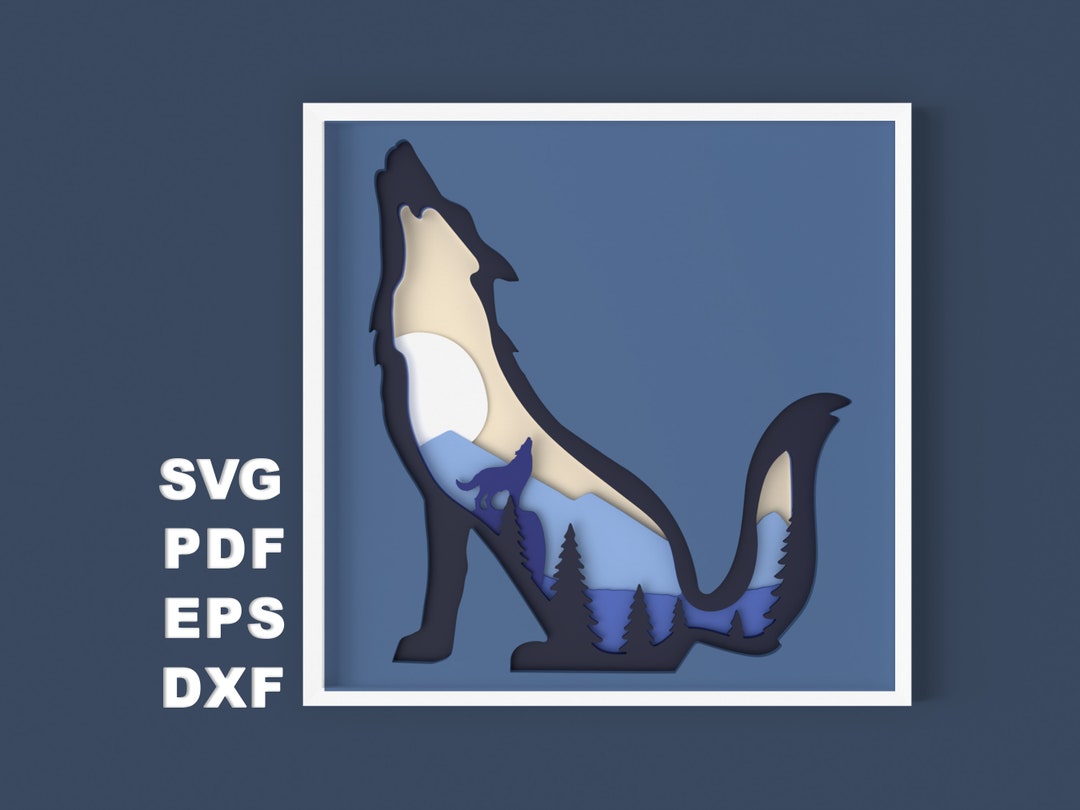 3D Wolf Shadow Box Layered SVG File, 3d Papercut Svg, Layered Cardstock ...