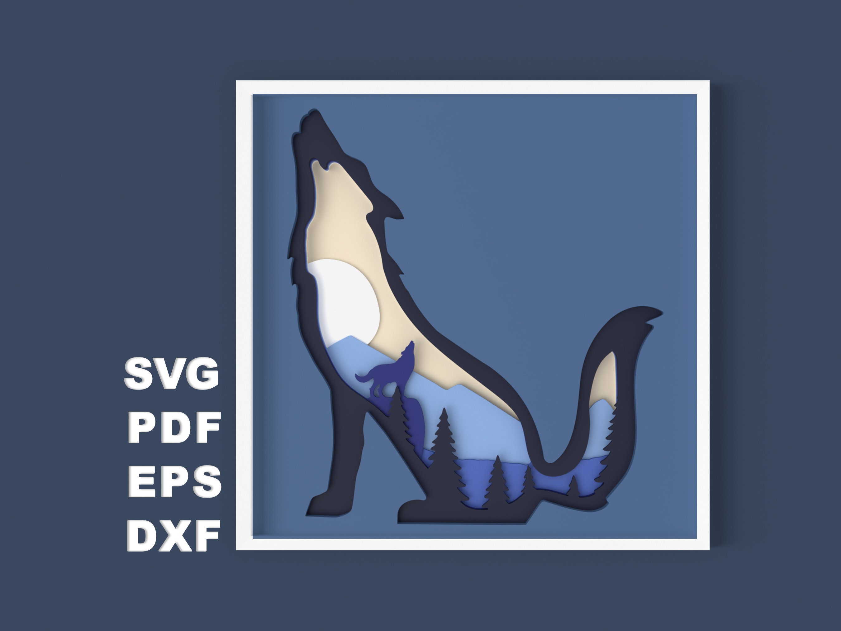 3D Wolf Shadow Box Layered SVG File, 3d Papercut Svg, Layered Cardstock ...