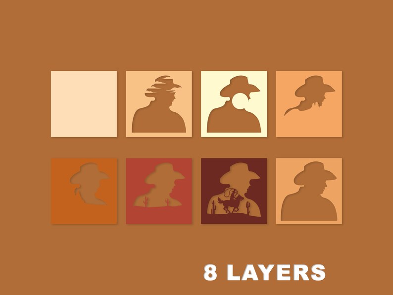 3D Cowboy Shadow Box Layered SVG File for Paper Cutting, 3d Papercut ...