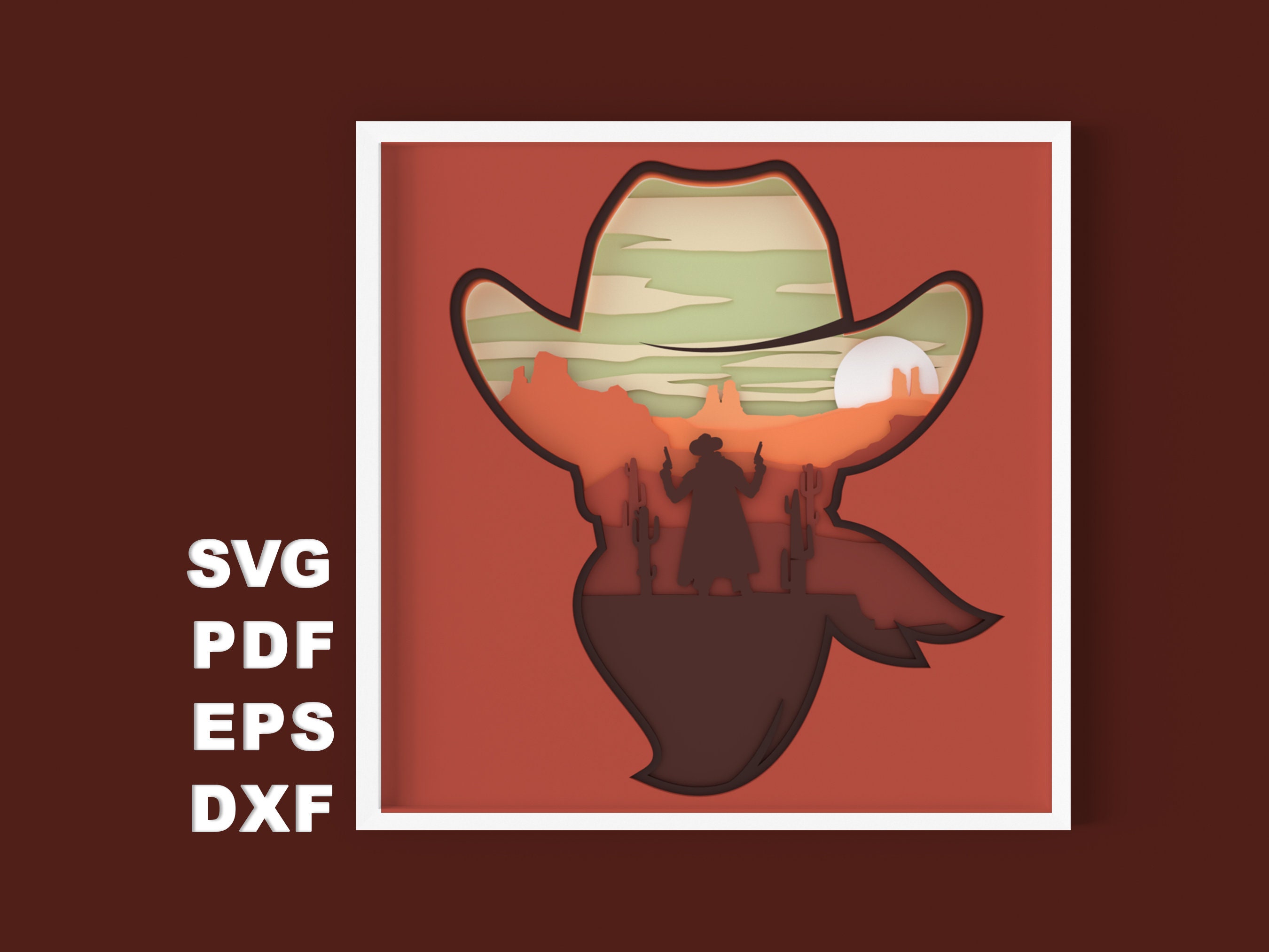 3D Cowboy Head Shadow Box Layered SVG File for Paper Cutting, 3d ...