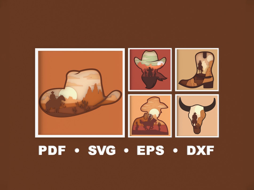 3D Cowboy Bundle Shadow Box Layered SVG File for Paper Cutting, 3d ...