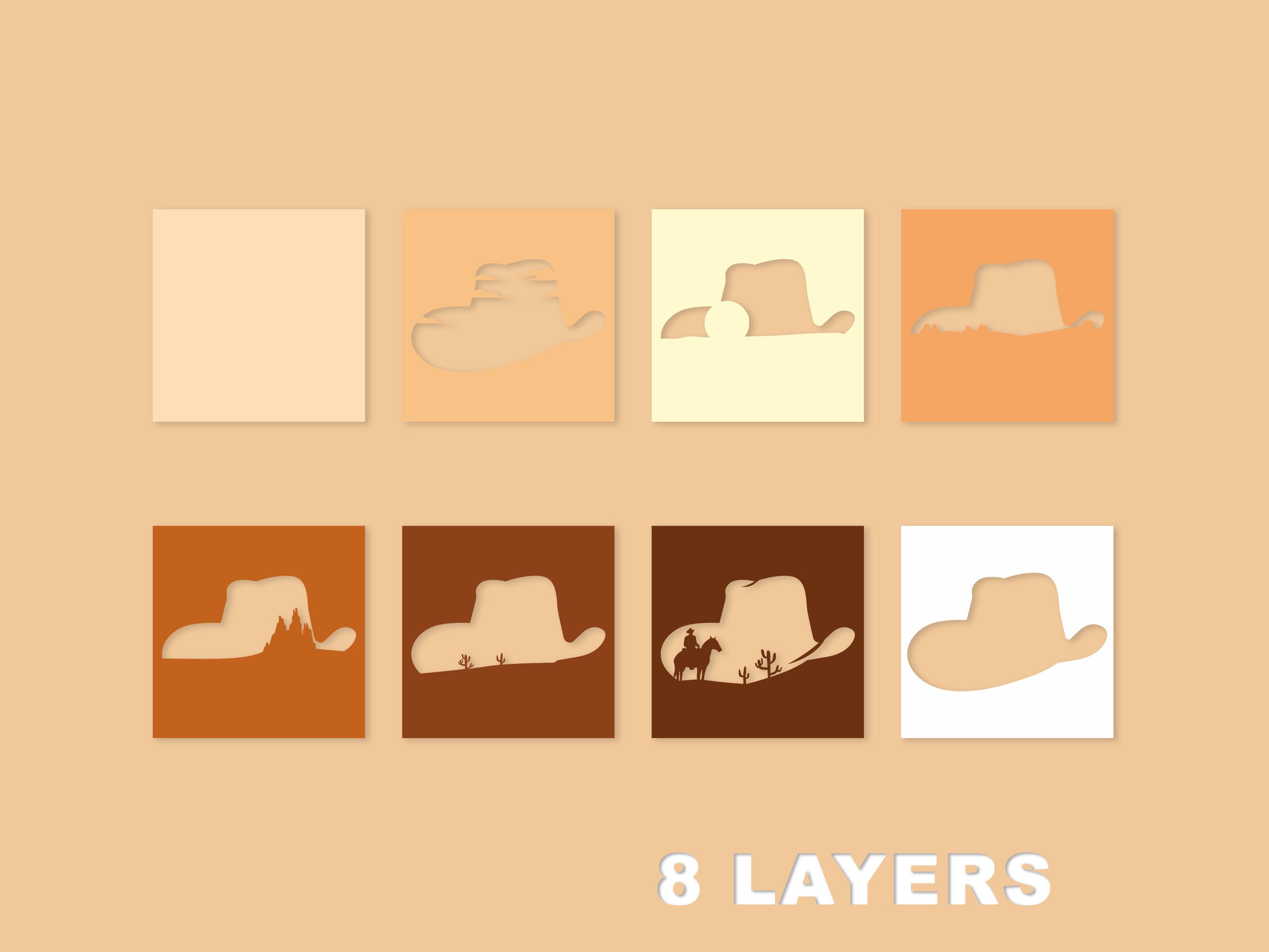 3D Cowboy Hat Shadow Box Layered SVG File for Paper Cutting - Etsy