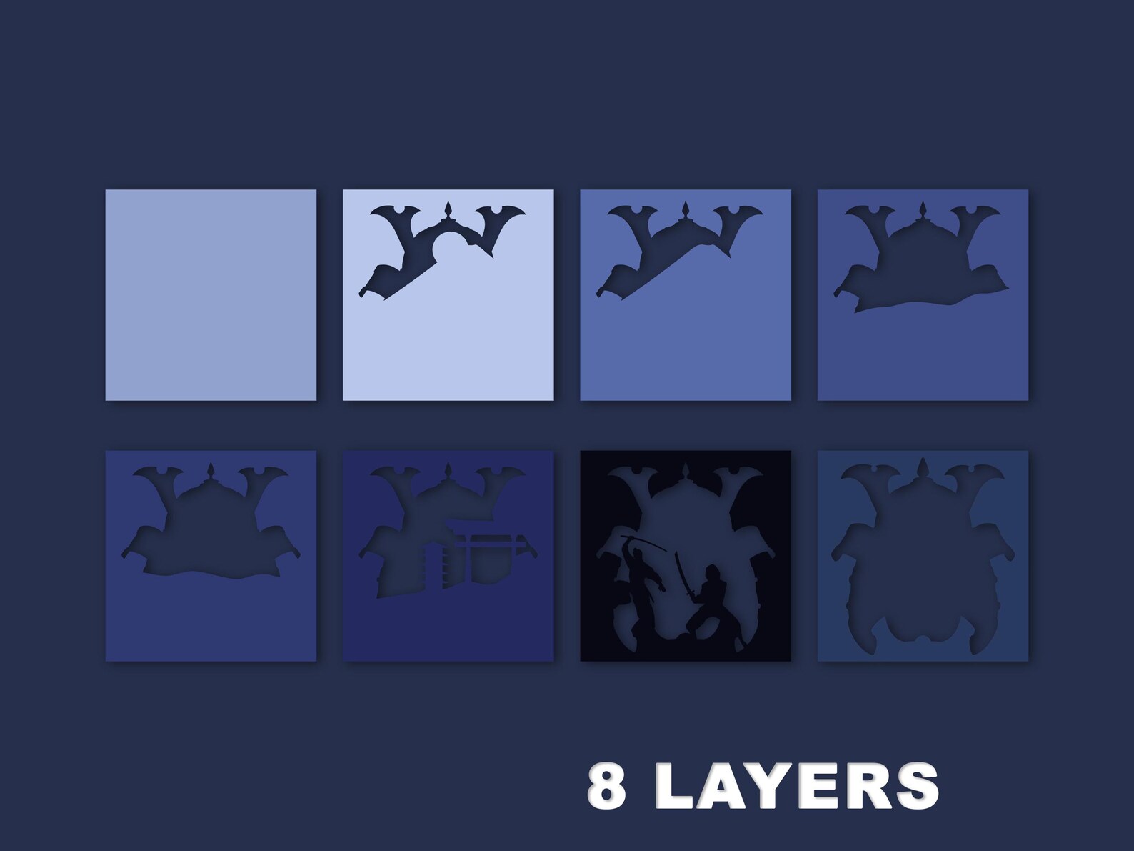 3D Samurai Helmet Shadow Box Layered SVG File for Paper Cutting, 3d ...