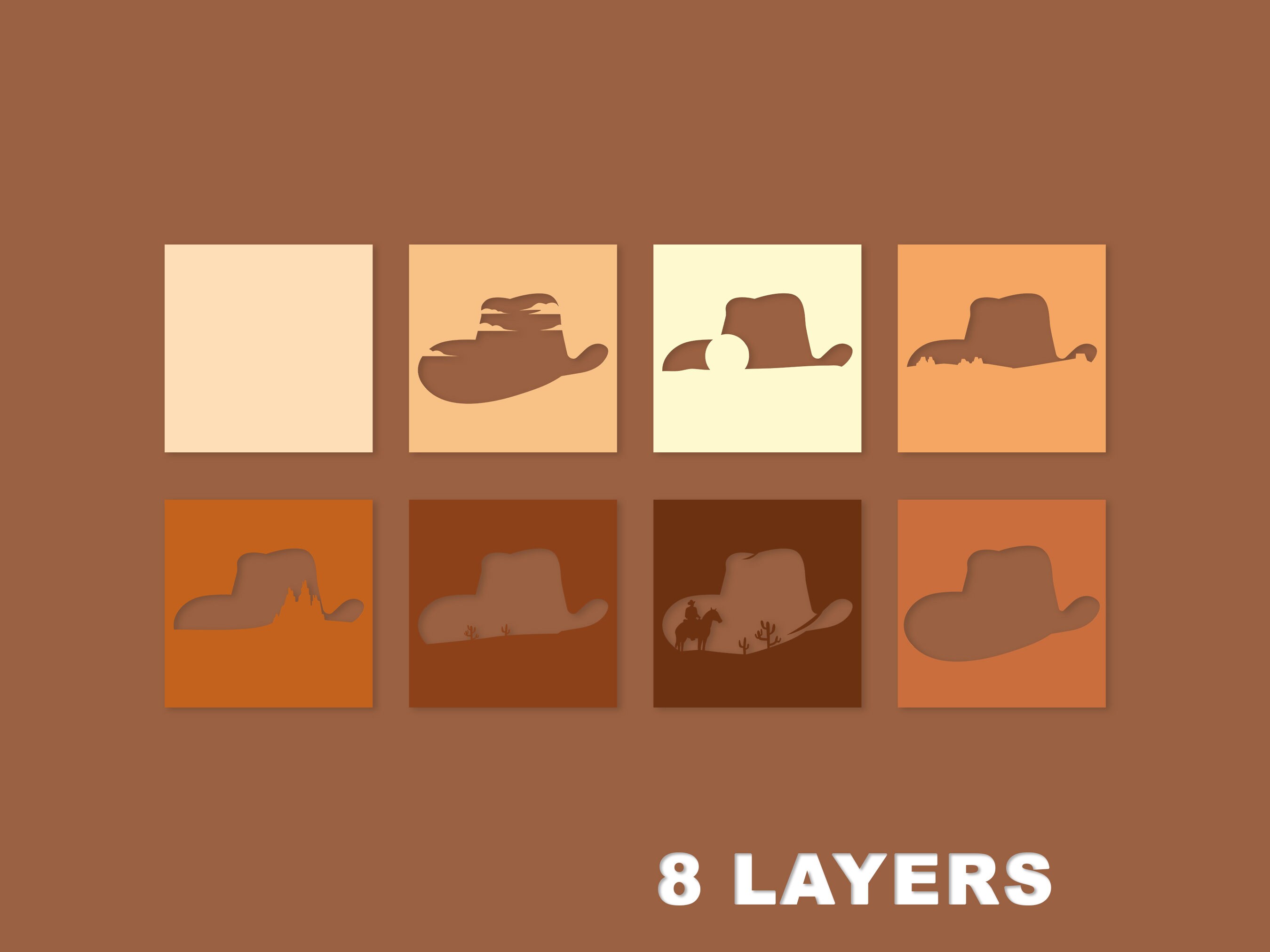 3D Cowboy Hat Shadow Box Layered SVG File for Paper Cutting, 3d ...