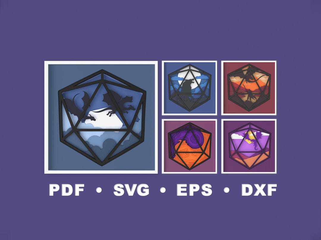 3D D20 Dice Bundle Shadow Box Layered SVG File for Paper Cutting, 3d ...